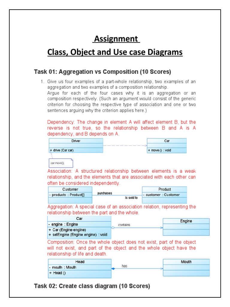 Assignment Class, Object and Use Case Diagrams: Task 01: Aggregation Vs ...