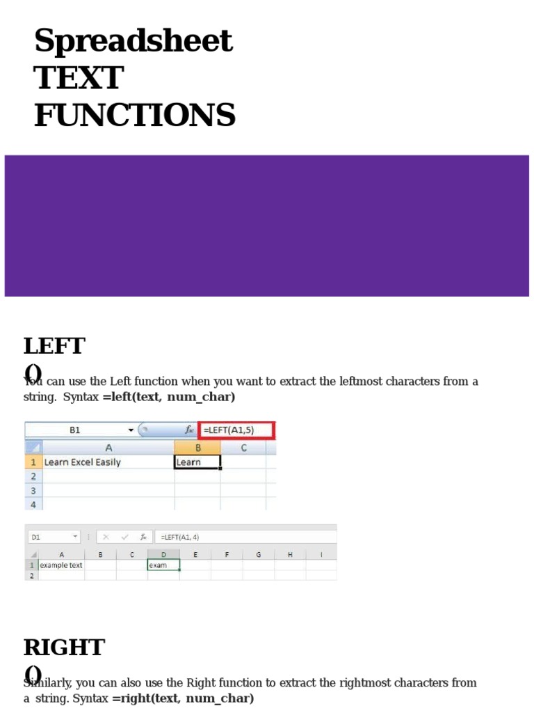 Spreadsheet Text Functions | PDF