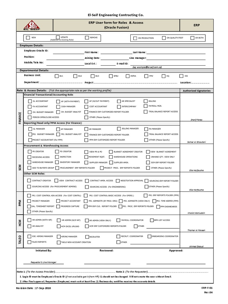ERP User Access Request Form | PDF | Supply Chain Management | Service ...