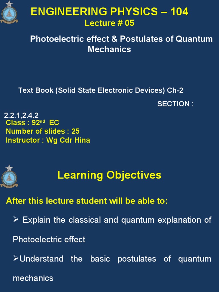 Engineering Physics - 104: Photoelectric Effect & Postulates of Quantum ...