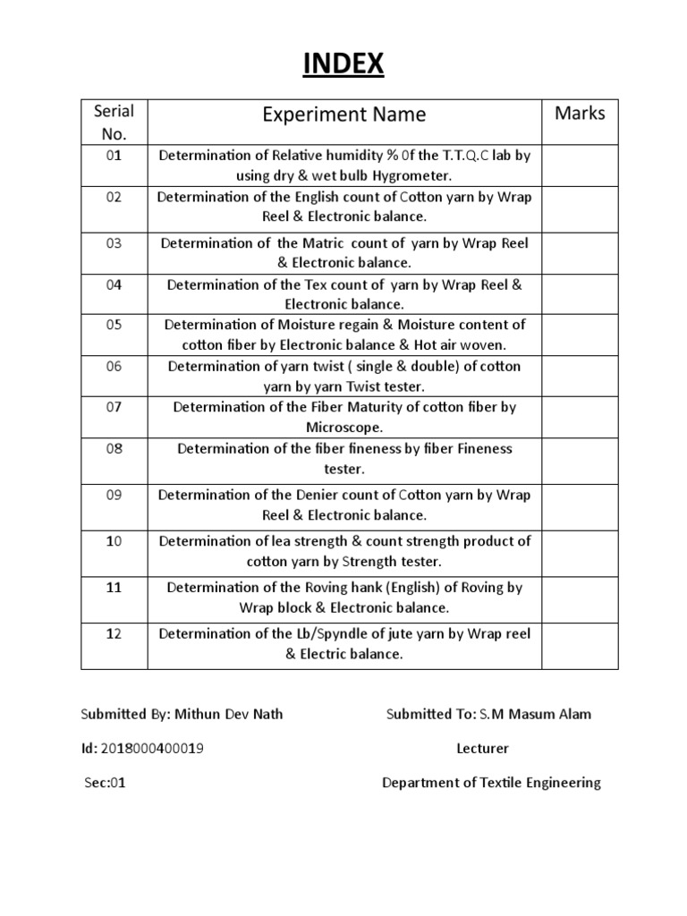 Index: Experiment Name | PDF | Science & Mathematics