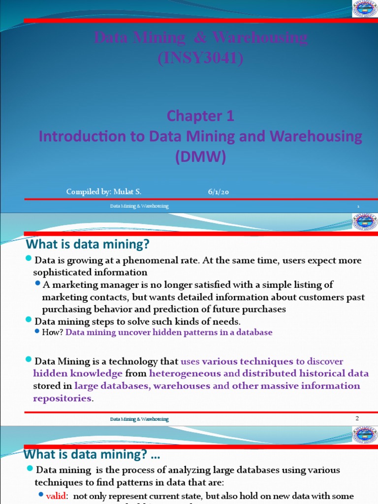 Data Mining & Warehousing 01 | PDF | Data Mining | Data Warehouse