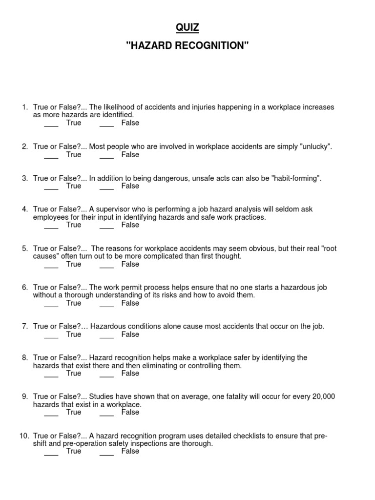 Hazard Recognition QUIZ | PDF | Business