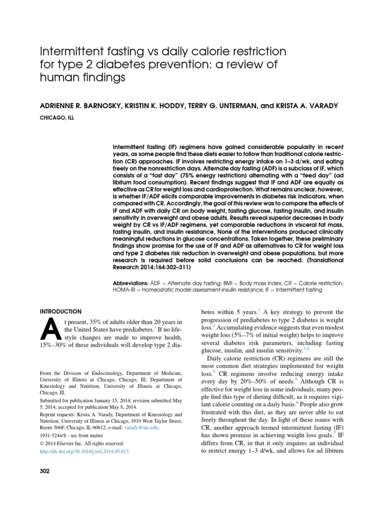 Intermittent Fasting Vs Daily Calorie Restriction For Type 2 Diabetes ...