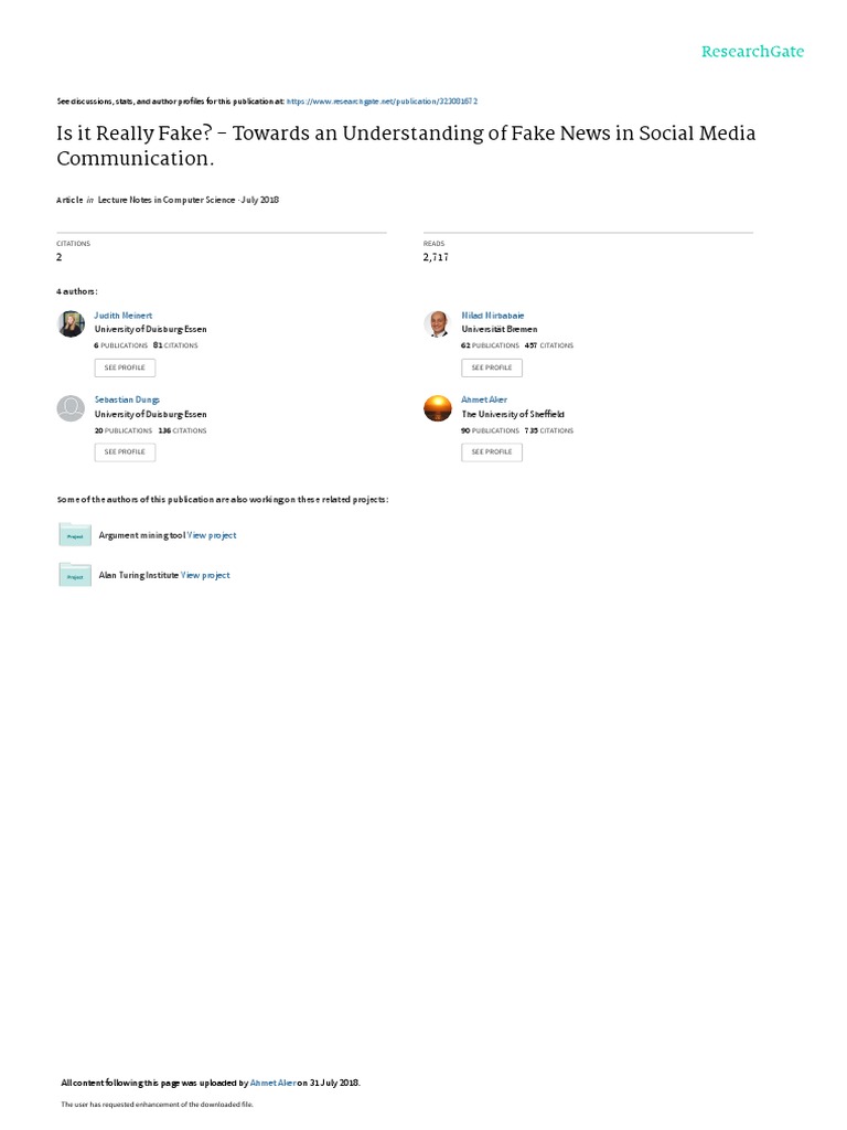 Is It Really Fake? - Towards An Understanding of Fake News in Social ...