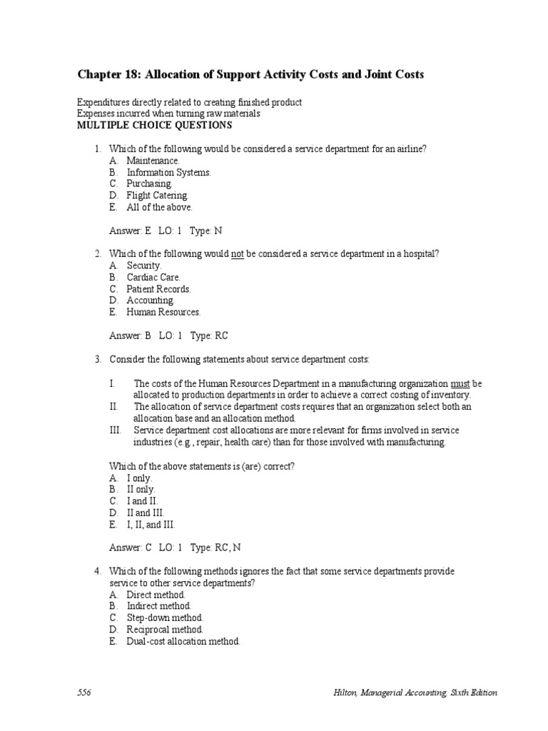 Chapter 18: Allocation of Support Activity Costs and Joint Costs | PDF ...