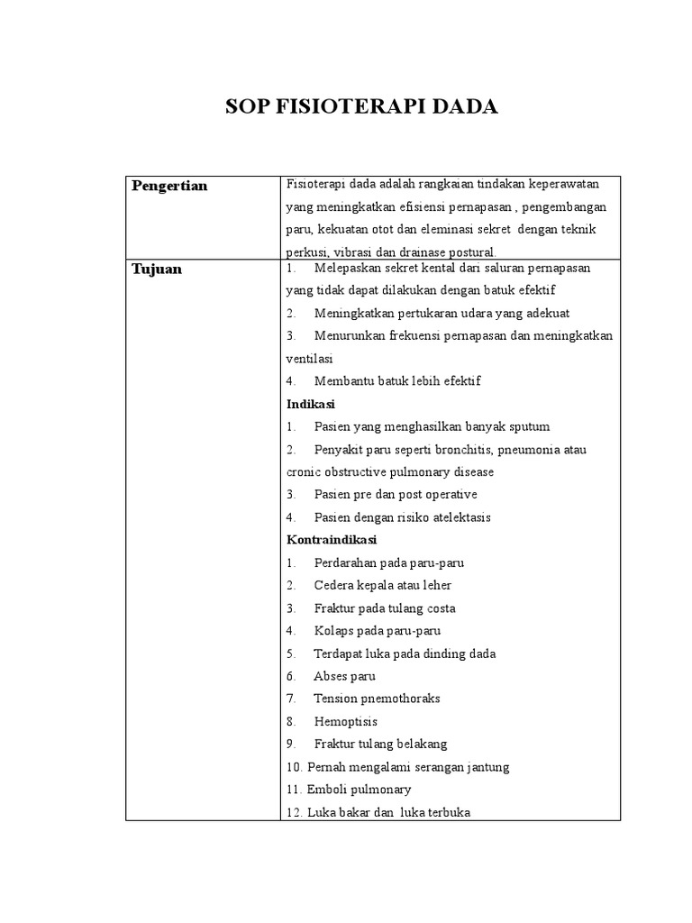 Sop Fisioterapi Dada | PDF
