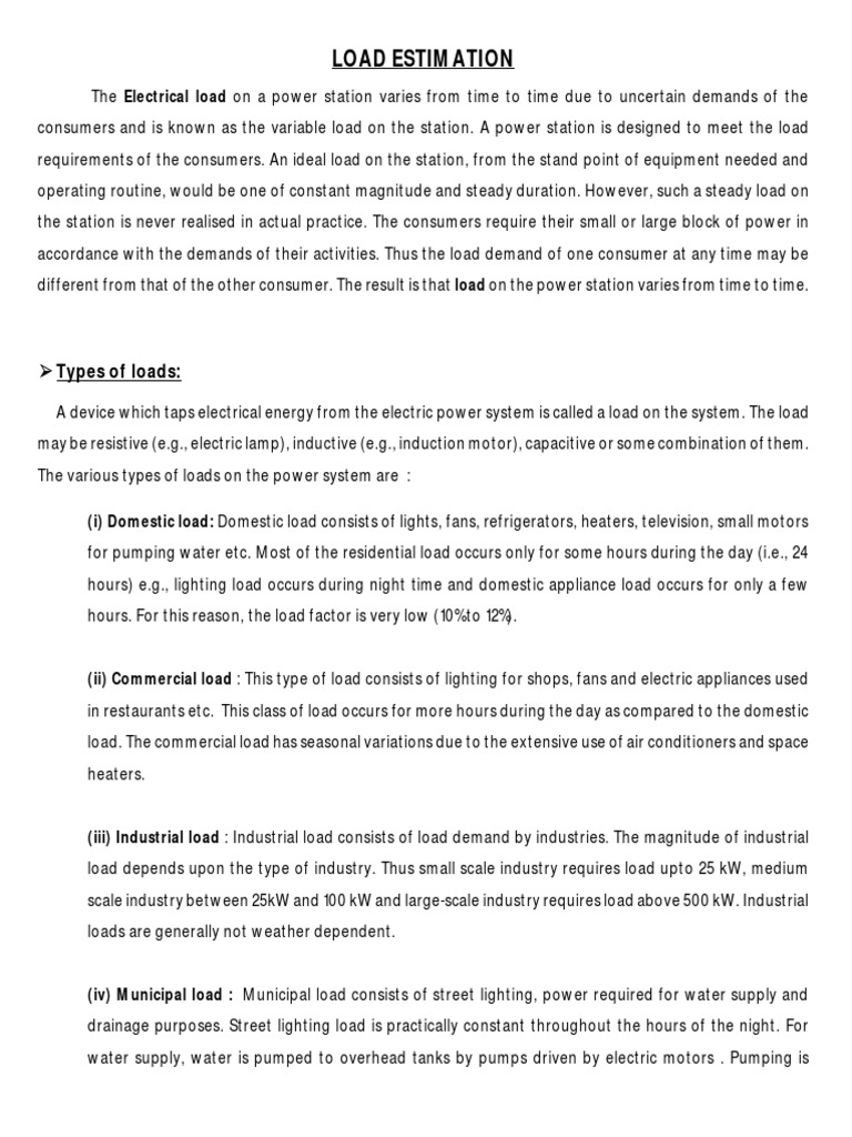 Load Estimation: Types of Loads | PDF | Power Station | Power (Physics)
