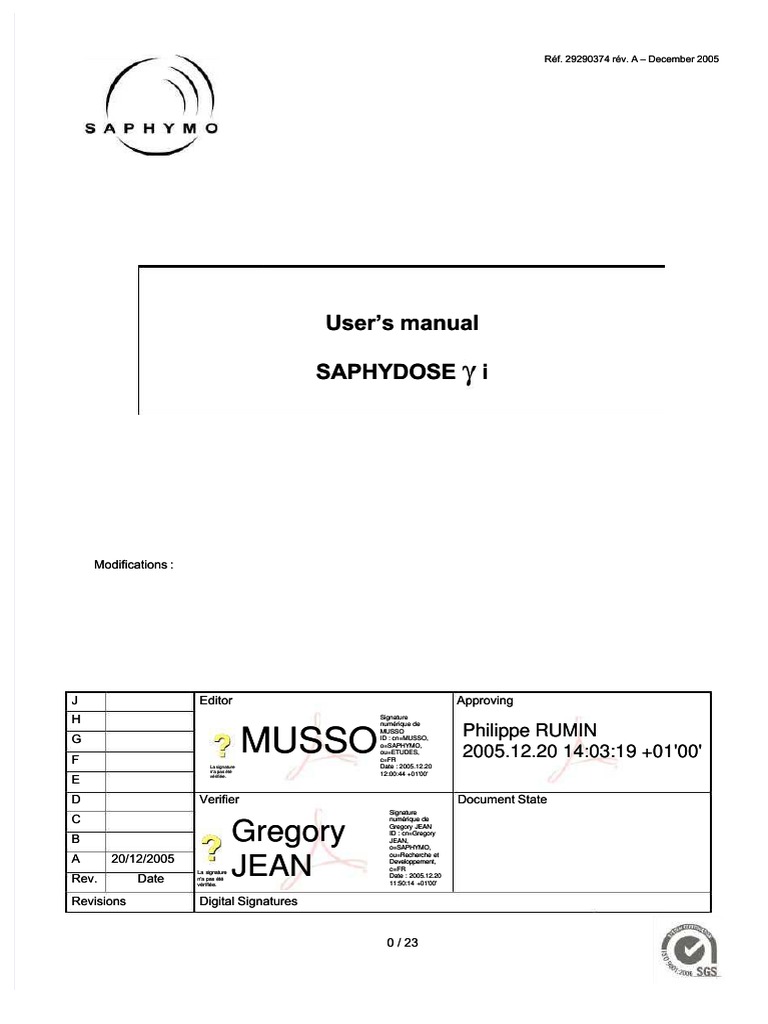 SAPHYDOSE γi Dosimeter User Manual | PDF | Electronvolt | Radiation