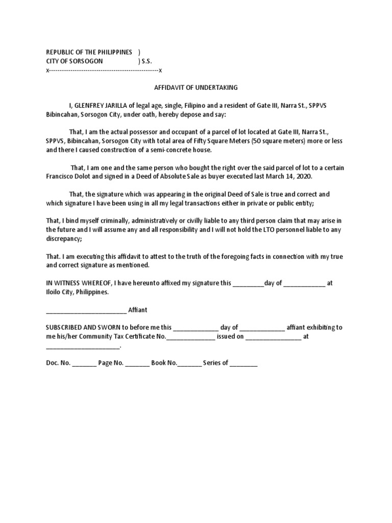 Affidavit of Undertaking-Electricity | PDF