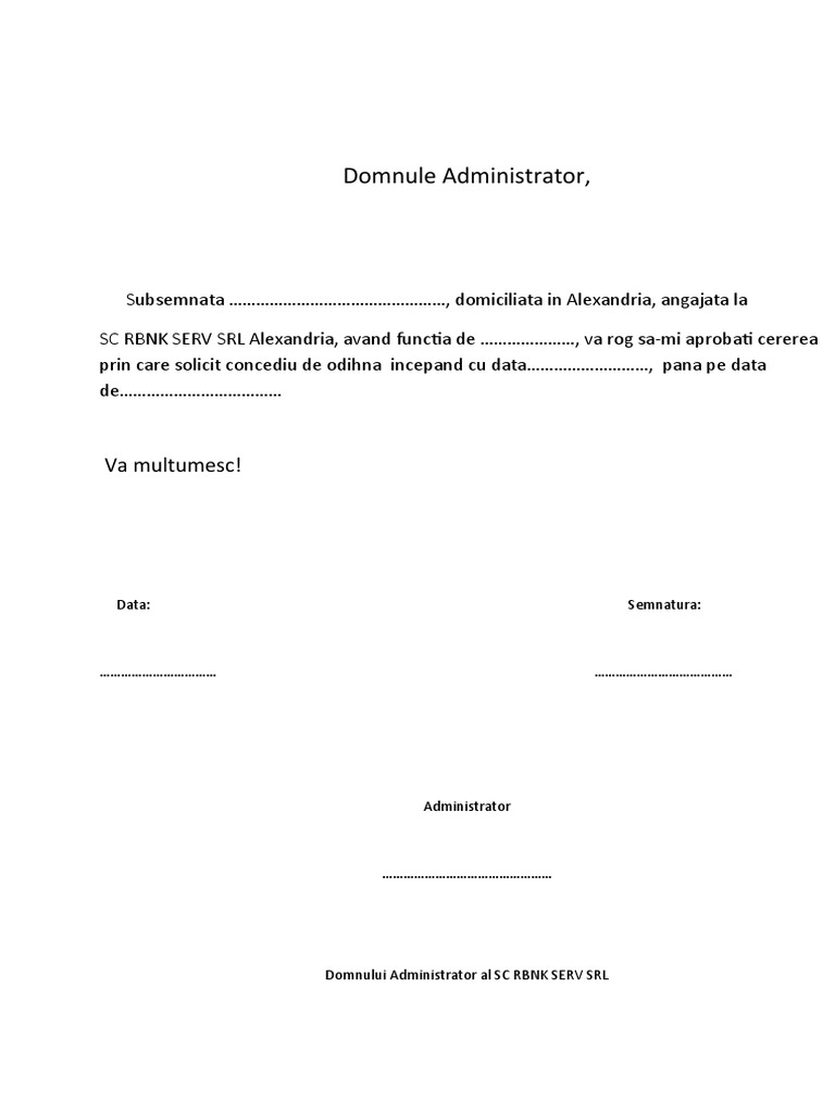 Domnule Administrator - Docx Cerere Concediu | PDF