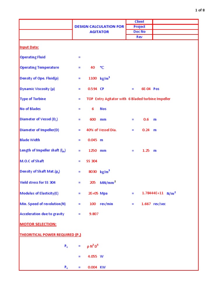 Agitator Design Calculations and Motor Selection | PDF | Belt ...
