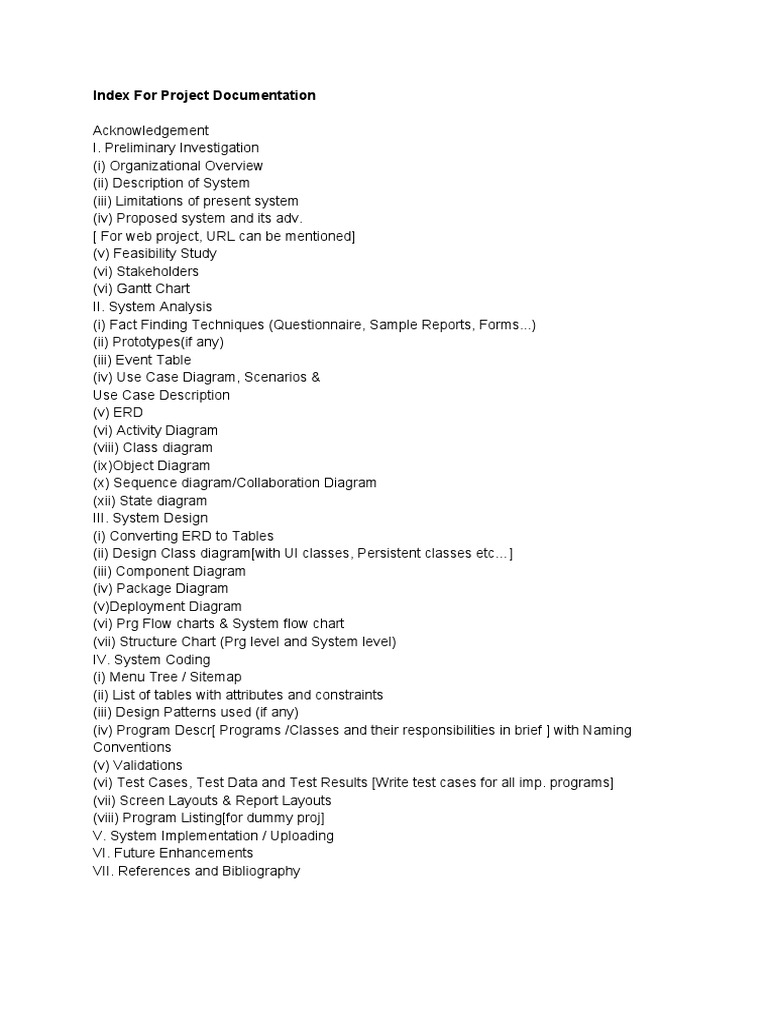Index For Project Documentation | PDF
