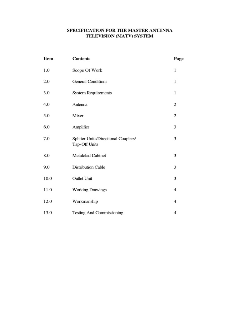 Vi-28 Specification For The Master Antenna Television (Matv) System ...