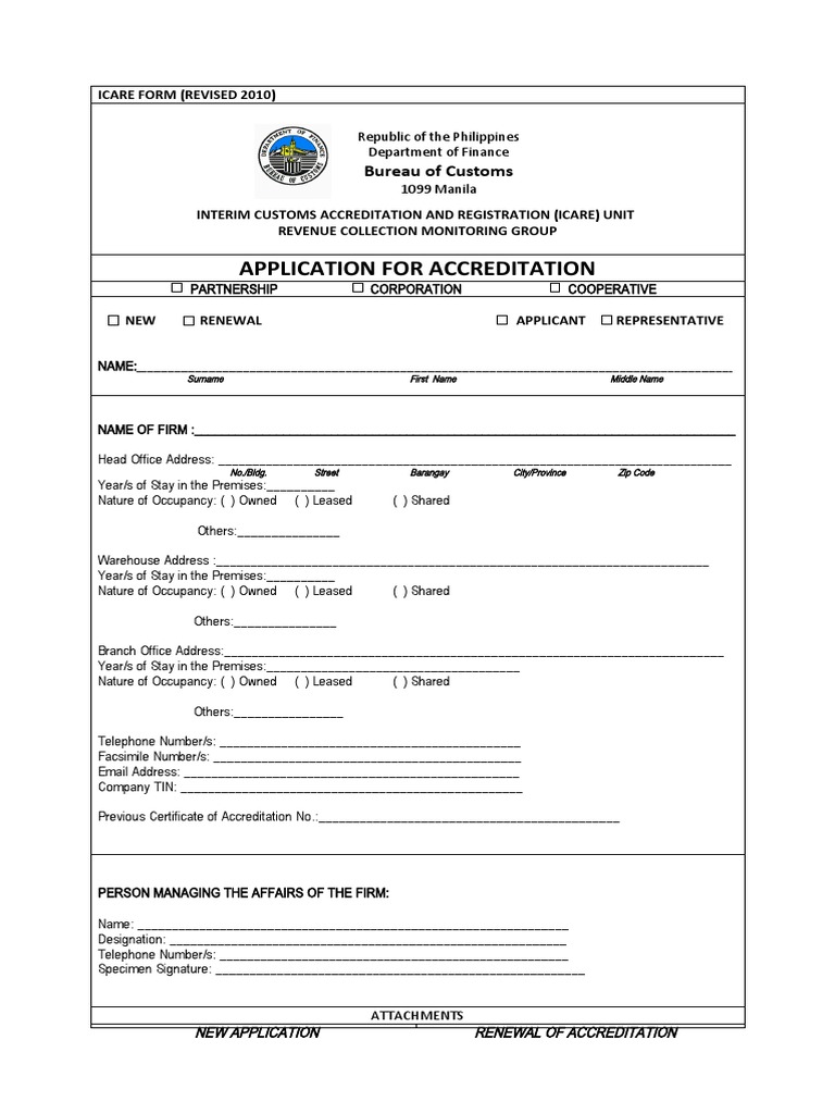 ICARE Form Corp Accreditation BOC | PDF | Business | Government