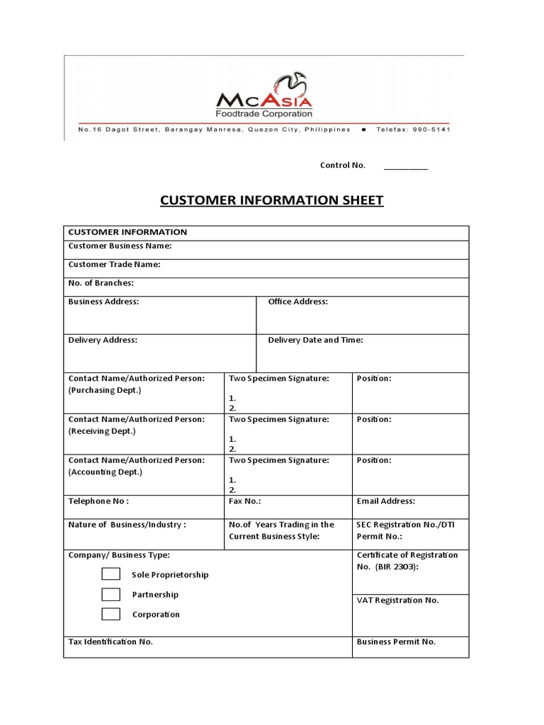 Customer Information Sheet | Download Free PDF | Business | Economies