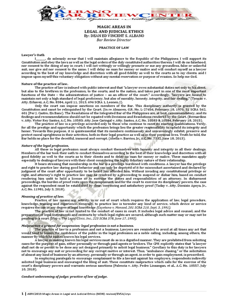 Magic Areas in Legal and Judicial Ethics: By: Dean Ed Vincent S. Albano ...