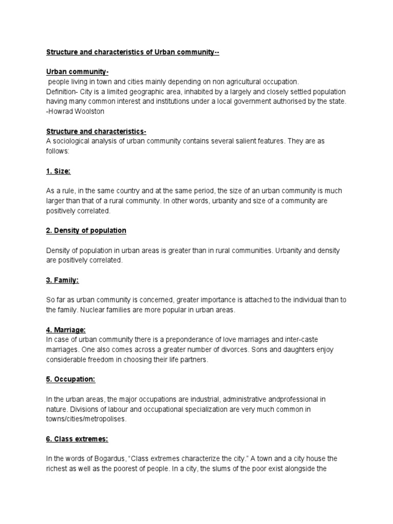 Structure And Characteristics Of Urban Community Pdf Community
