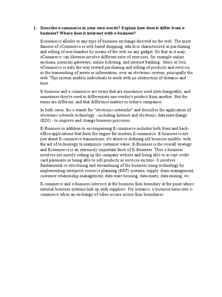 Describe E-Commerce in Your Own Words? Explain How Does It Differ From ...