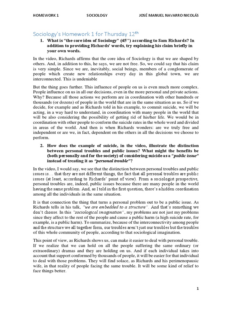 Sociology Homework 1 | PDF | Autism Spectrum | Sociology