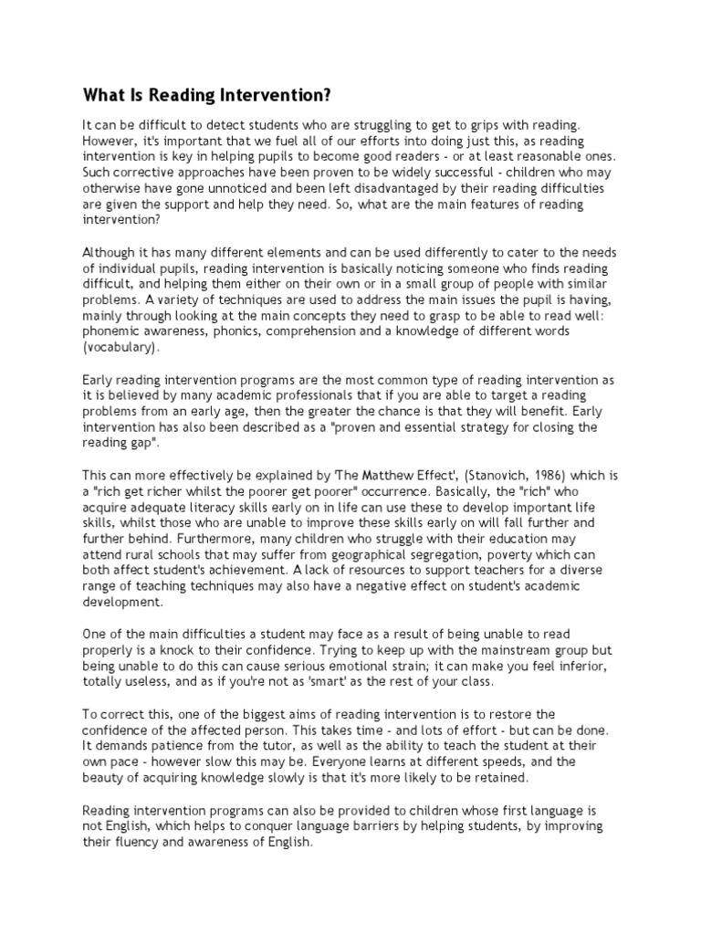 Understanding Reading Intervention Programs | PDF | Neuropsychological Assessment | Learning