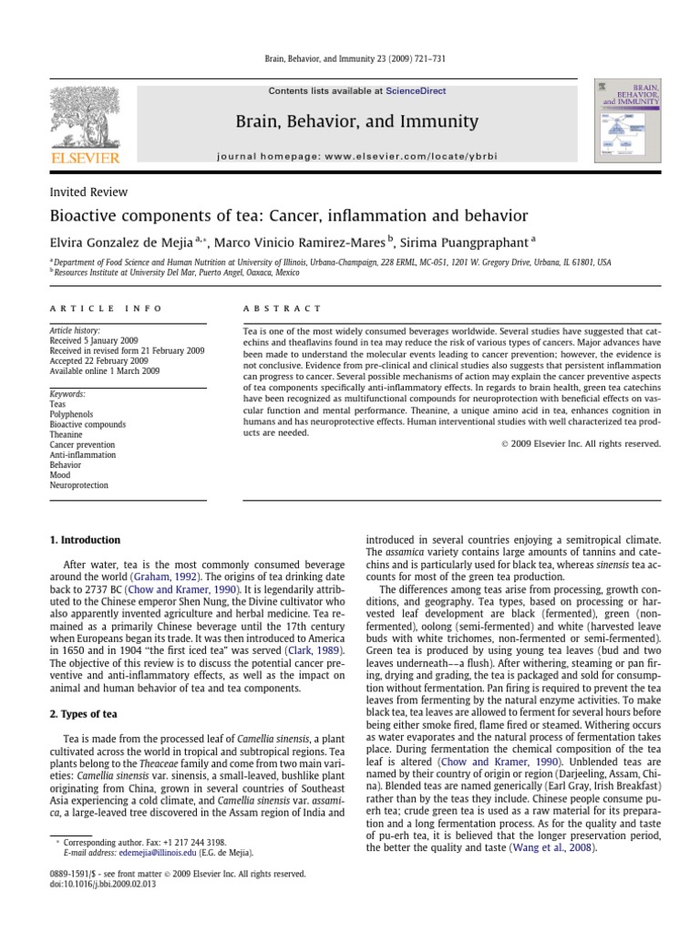 Tea's Bioactive Compounds: Cancer & Behavior | PDF | Inflammation | Cancer