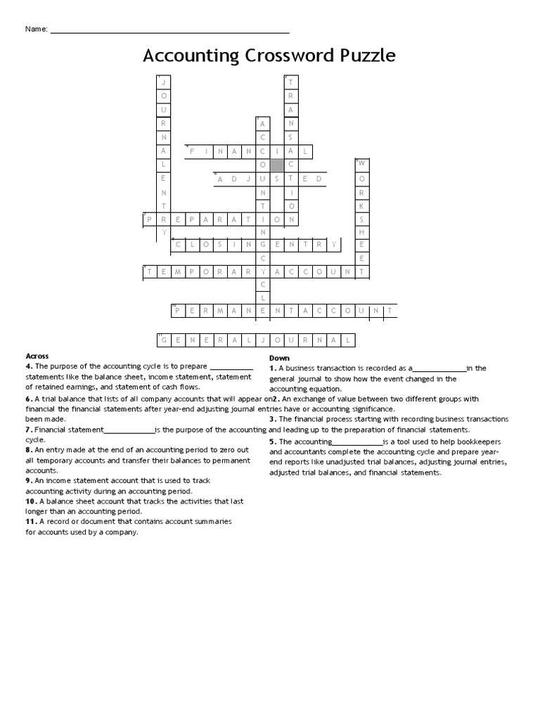 Accounting Crossword Puzzle Answer Key | PDF | Financial Economics ...