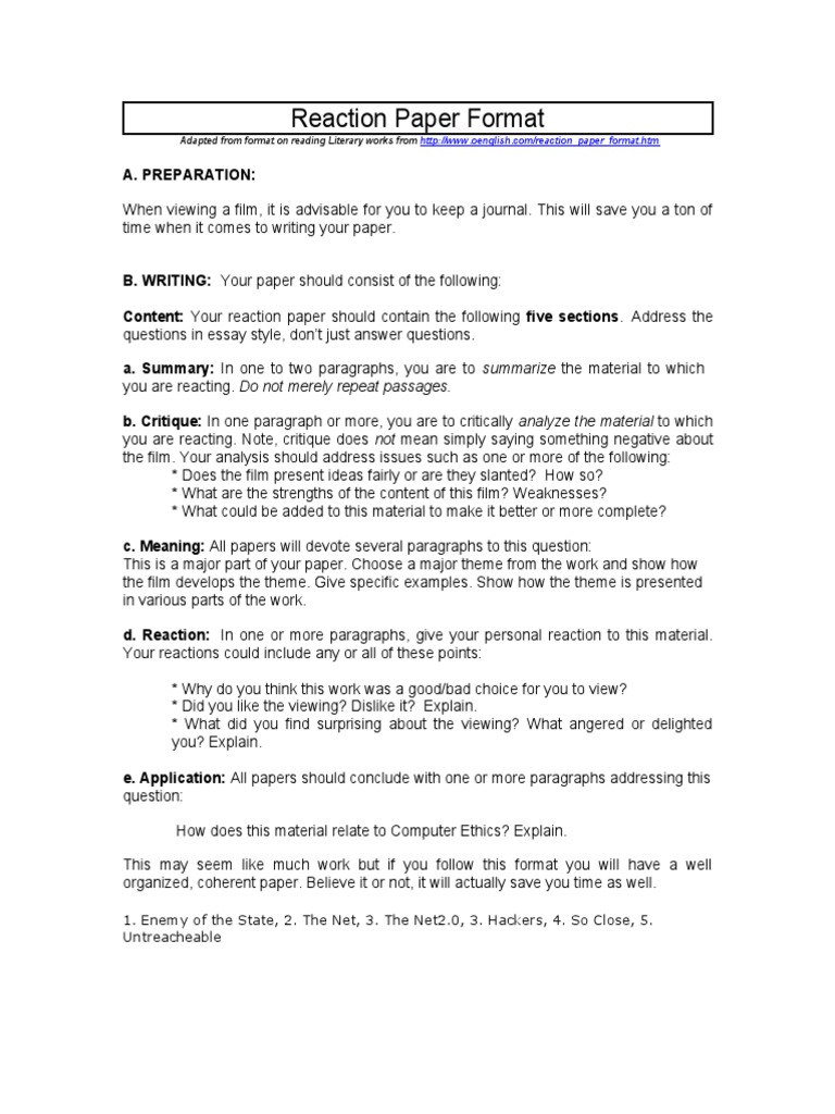 Reaction Paper Format | PDF | Career & Growth