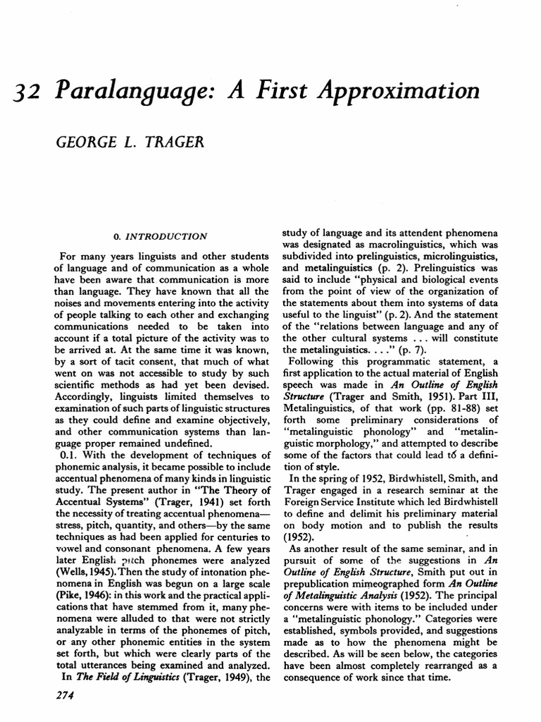 George-L-Trager - Paralanguage - A First Approximation | PDF | Human ...