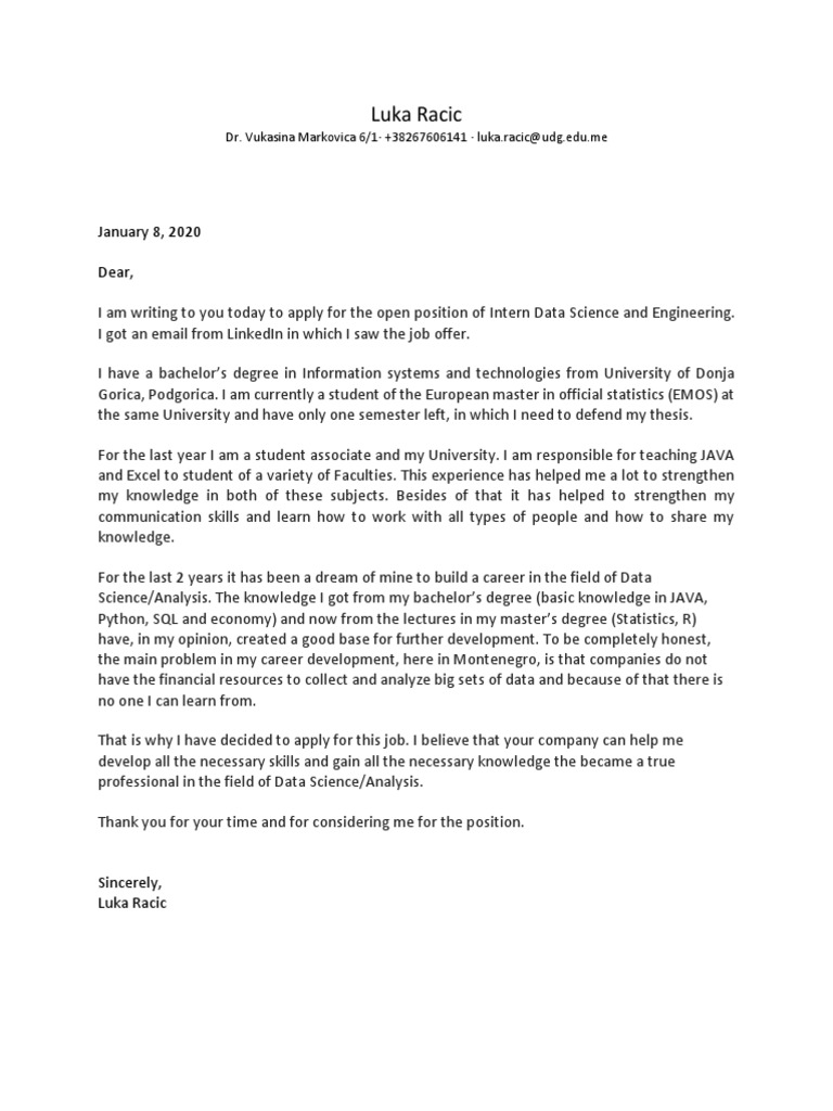 CoverLetter Luka Racic | PDF
