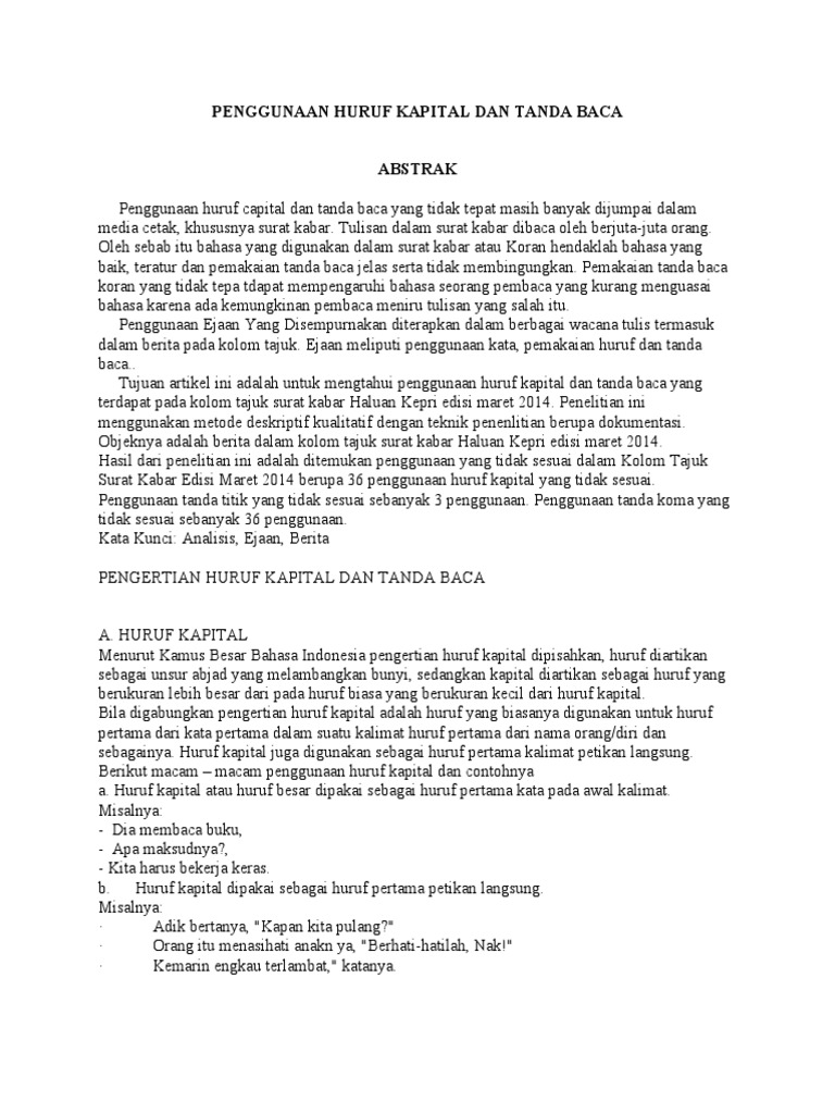 Pengertian Huruf Kapital Dan Tanda Baca | PDF