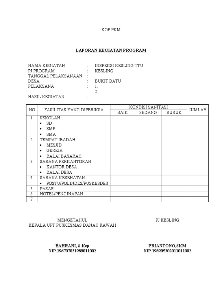 Format Laporan Kesling | PDF