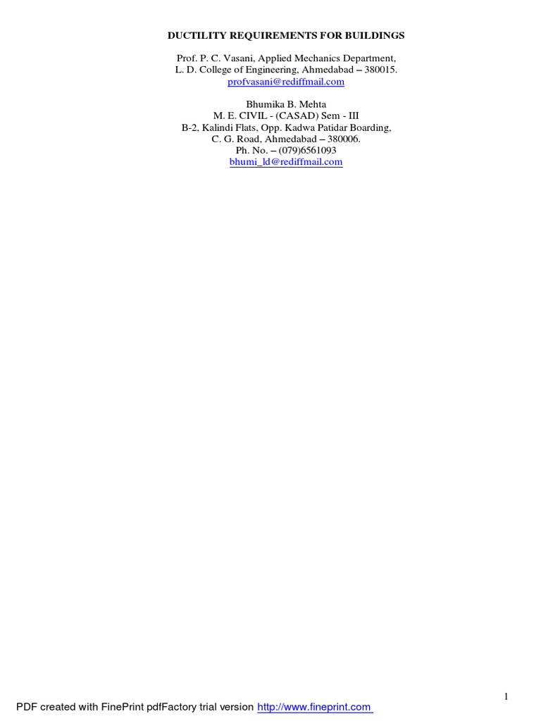 Ductility In Earthquake Resistant Buildings Pdf