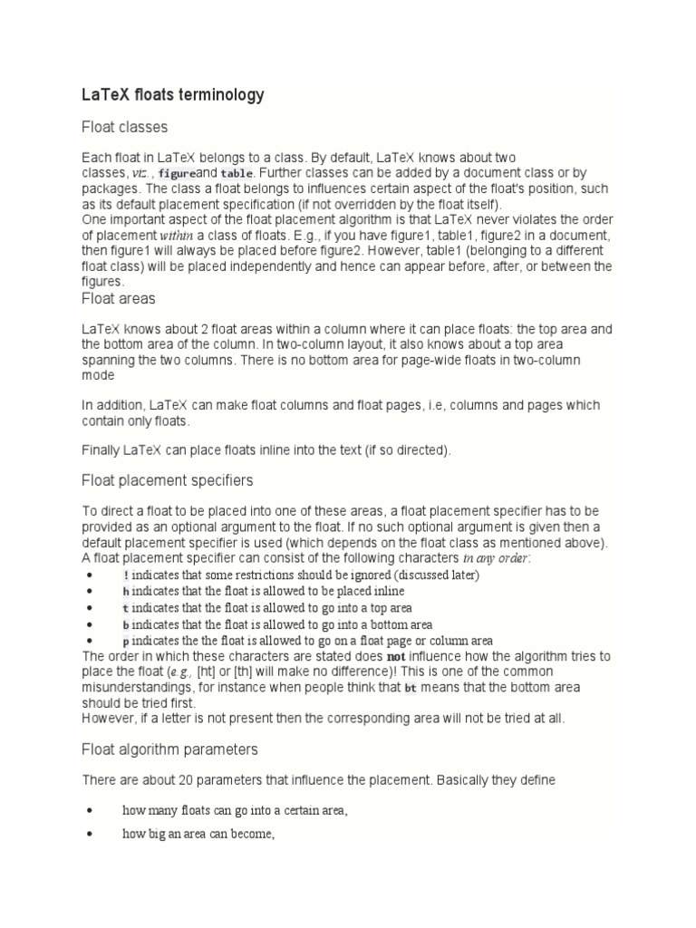 Latex Floats Terminology: Float Classes | PDF | Software Engineering ...
