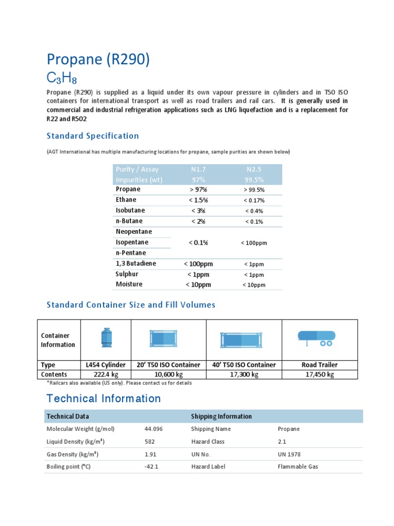Propane (R290) : Technical Information | PDF | Propane | Gas Technologies