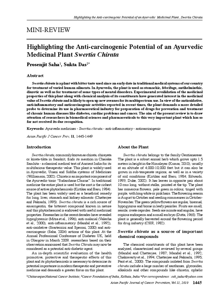 Swertia Chirata: Ayurvedic Anti-Cancer Herb | PDF | Ayurveda | Inflammation
