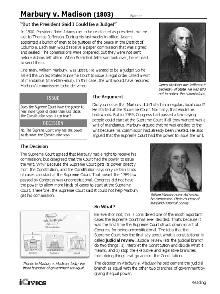 Marbury v. Madison: "But The President Said I Could Be A Judge!" | PDF ...