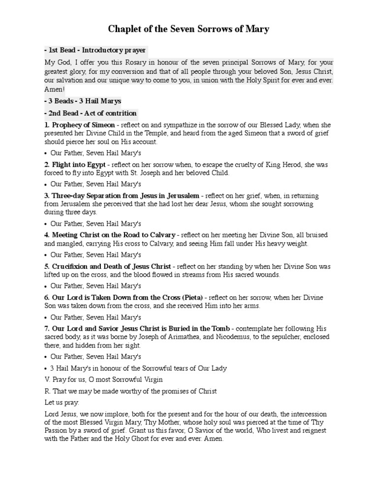 Chaplet of The Seven Sorrows of Mary | PDF | Religious Behaviour And ...
