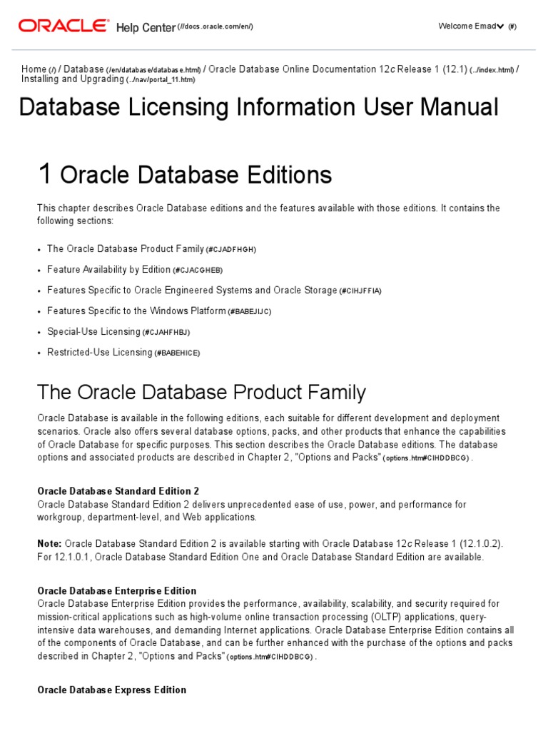Database Licensing Information User Manual Oracle Database Editions ...