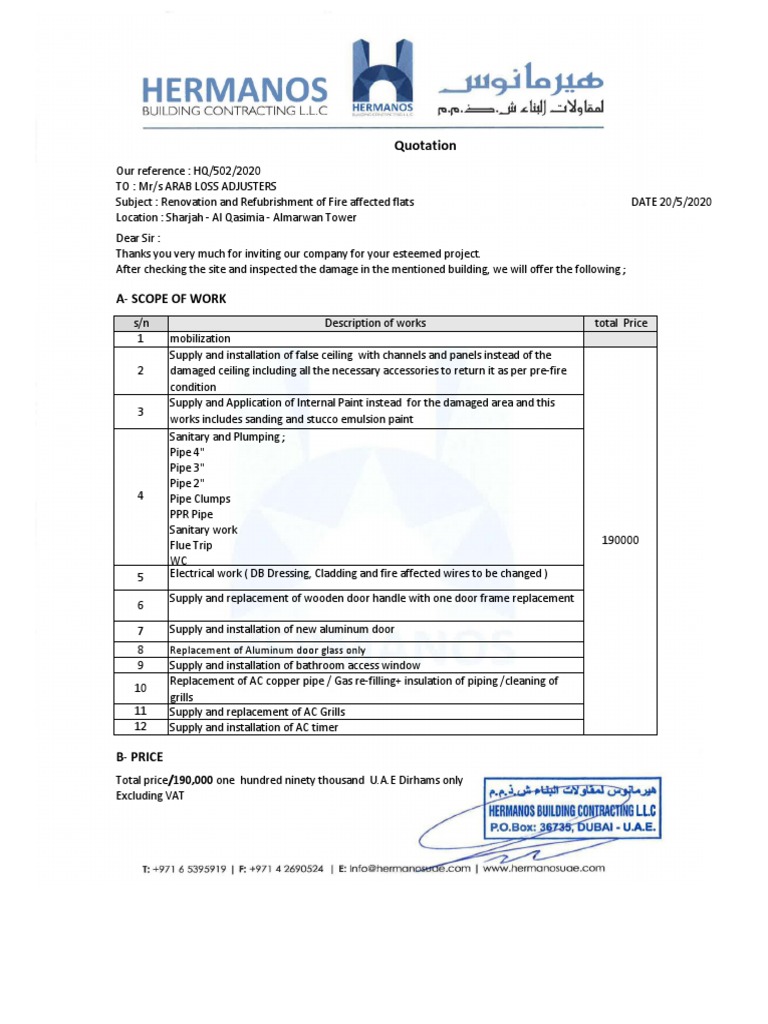 A-Scope of Work: Quotation | PDF