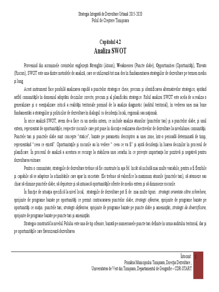 Analiza-SWOT-primaria Timisoara PDF | PDF