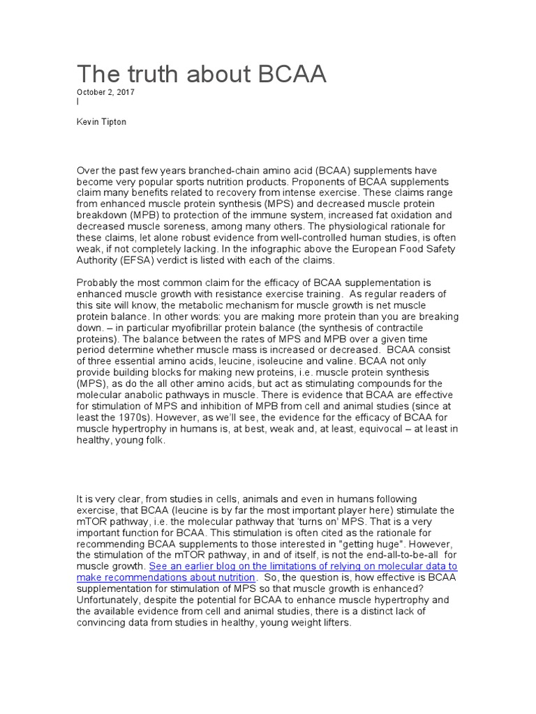 The Truth About BCAA | PDF | Muscle Hypertrophy | Biochemistry