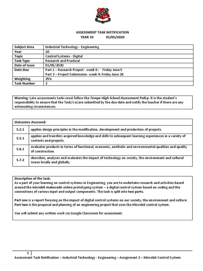 Year 10 Engineering - Assessment 2 - Logic Systems 2020 | PDF | System ...