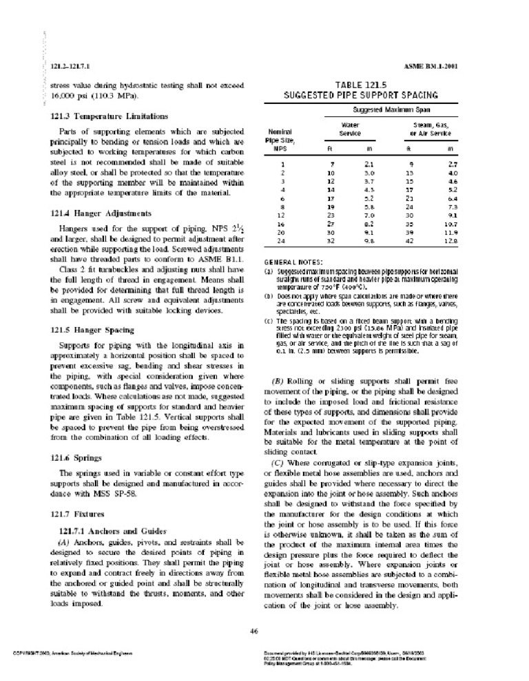 ASME B31-1 Piping Span | PDF
