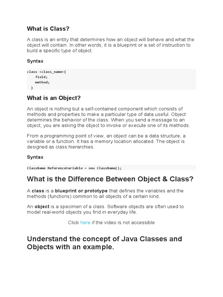 Class And Object Oops Pdf Class Computer Programming Method Computer Programming