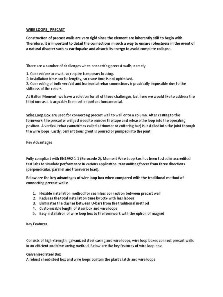 Wire Loops - Precast | PDF | Precast Concrete | Wall