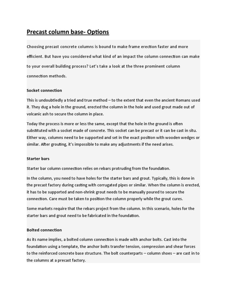 Precast Column Base - Options | PDF | Precast Concrete | Column