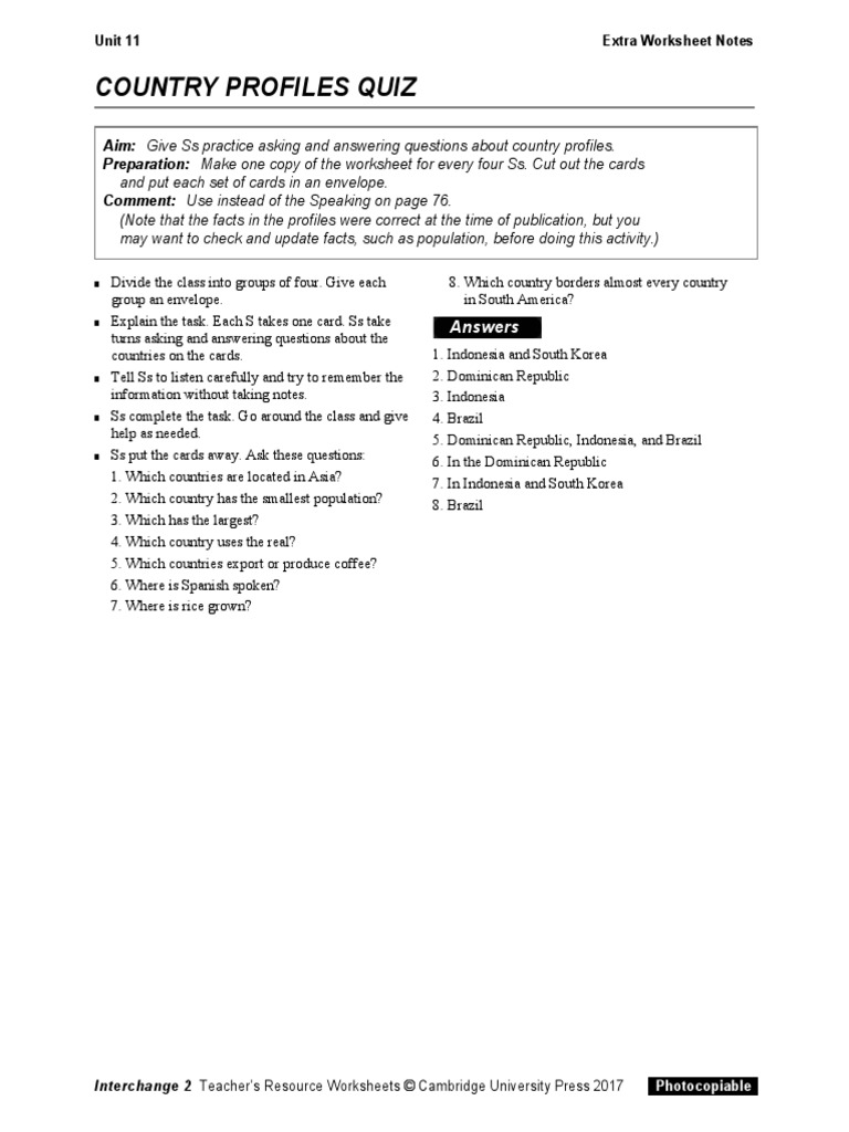 Country Profiles Quiz: Answers | PDF