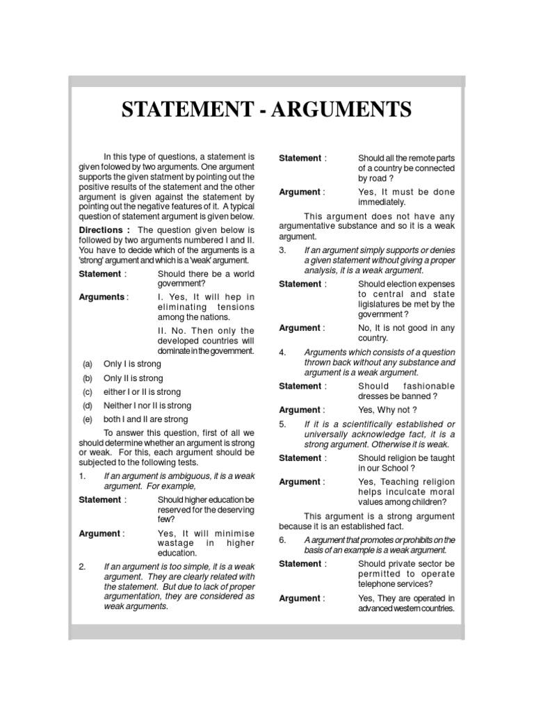 Statements Arguments | PDF | Argument | Reason