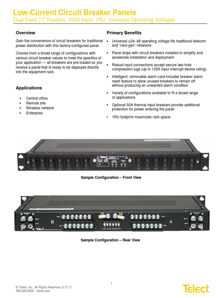 Low-Current Circuit Breaker Panels: Dual-Feed 7/7 Position, 100A Input ...